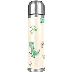 Stainless Steel Leather Vacuum Insulated Mug Dinosaur Thermos Water Bottle for Hot and Cold Drinks Kids Adults 16 Oz