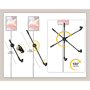 elitehood Floor Tablet Stand & Boom Mic Stand, 68in Height Adjustable iPad Holder Stand, Portable Tripod Microphone Stand for Singing, Compatible with iPad Pro Air Mini and 4-12.9’’ Phones & Tablets