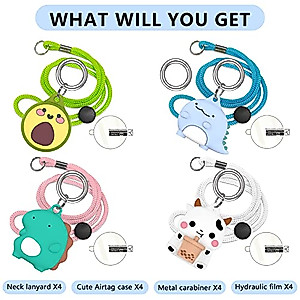 Air tag Necklace with Adjustable Length, Cute Cartoon Airtags 4 Pack Holder Soft Silicone Skin-Friendly Apple Airtags Case for Kids with Key Ring, Screen Protector
