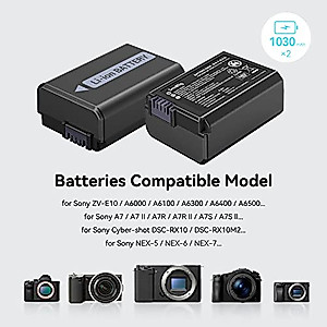 SmallRig NP-FW50 Battery Charger Set for Sony NP-FW50 Battery, Double Slot NP-FW50 Charger for Sony ZV-E10, A6000, A6500, A6300, A6400, A7, A7 II, A7R II, A7S II, A7S, A7R, RX10, 1030mAh - 3818
