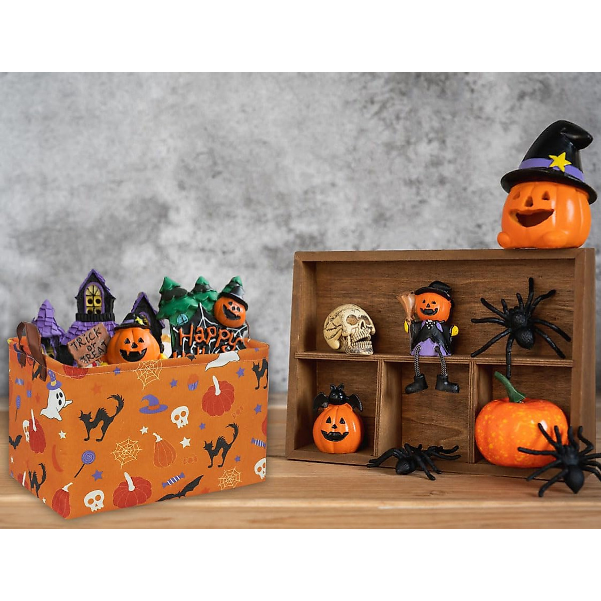 DDBASKET Halloween Basket Pumpkin Halloween Baskets for Kids Trick or Treat Basket Rectangular Toy Storage Bin Organizer Box Room Decor for Halloween Parties(Candy Pumpkin)