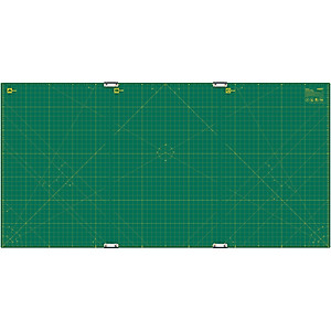 OLFA 23" x 70" Connecting Grid Rotary Cutting Mat Set (RM-CLIPS/2) - Self Healing Double Sided 23x70 Inch Cutting Mat with Grid for Fabric & Sewing, Designed for Use with Rotary Cutters (Green)