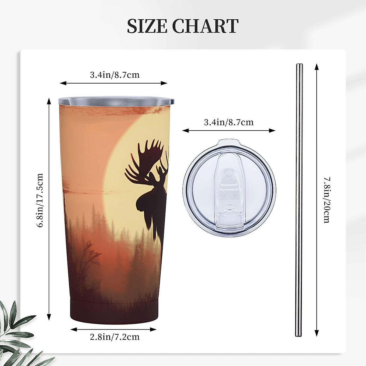 Dujiea 20oz Tumbler With Lid And Straw, Wild Moose Nature Landscape Vacuum Insulated Iced Coffee Mug Reusable Travel Cup Stainless Steel Water Bottle