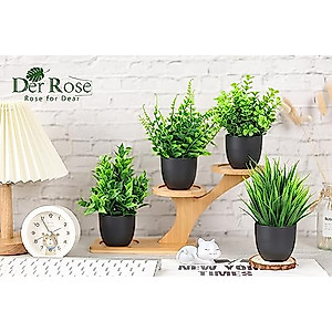 Der Rose Fake Plants 4 Packs Artificial Plants Small Faux Plants in Black Pot for Bathroom Home Office Table Decor Indoor