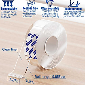 ZMUAXUAN Strong Nano Double Sided Tape Heavy Duty Mounting,Clear Removable Sticky Adhesive Strips No Damage Wall,Waterproof Reusable Thick Gel Grip Washable for Hanging Picture,Poster,Carpet,Photo