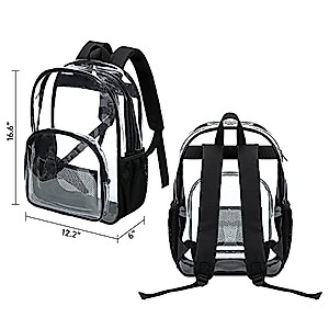 BORMELUN 16.6 inches Clear Bookbags Heavy-duty Large Backpack See Through Transparent Plastic Daypack Waterproof for Boy Girls Men Women Concert Stadium approved