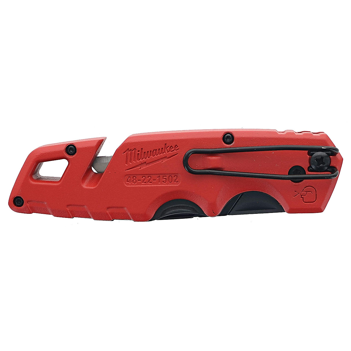 Milwaukee 48-22-1502 Fastback Folding Utility Knife with 5 Blade Storage, Wire Stripping Compartment, and Gut Hook