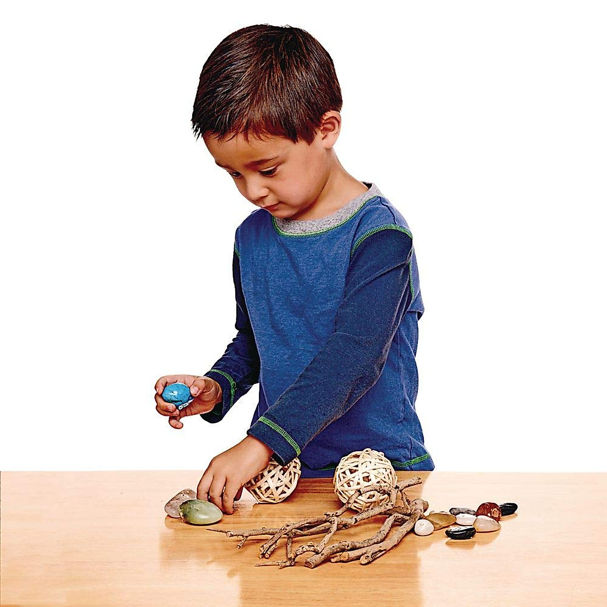 Natural Loose Parts Set of 4, Excellerations Loose Parts, Stones, Sticks and Wicker Balls for Sorting and Counting, upcycled Materials, Educational Toys for Kids