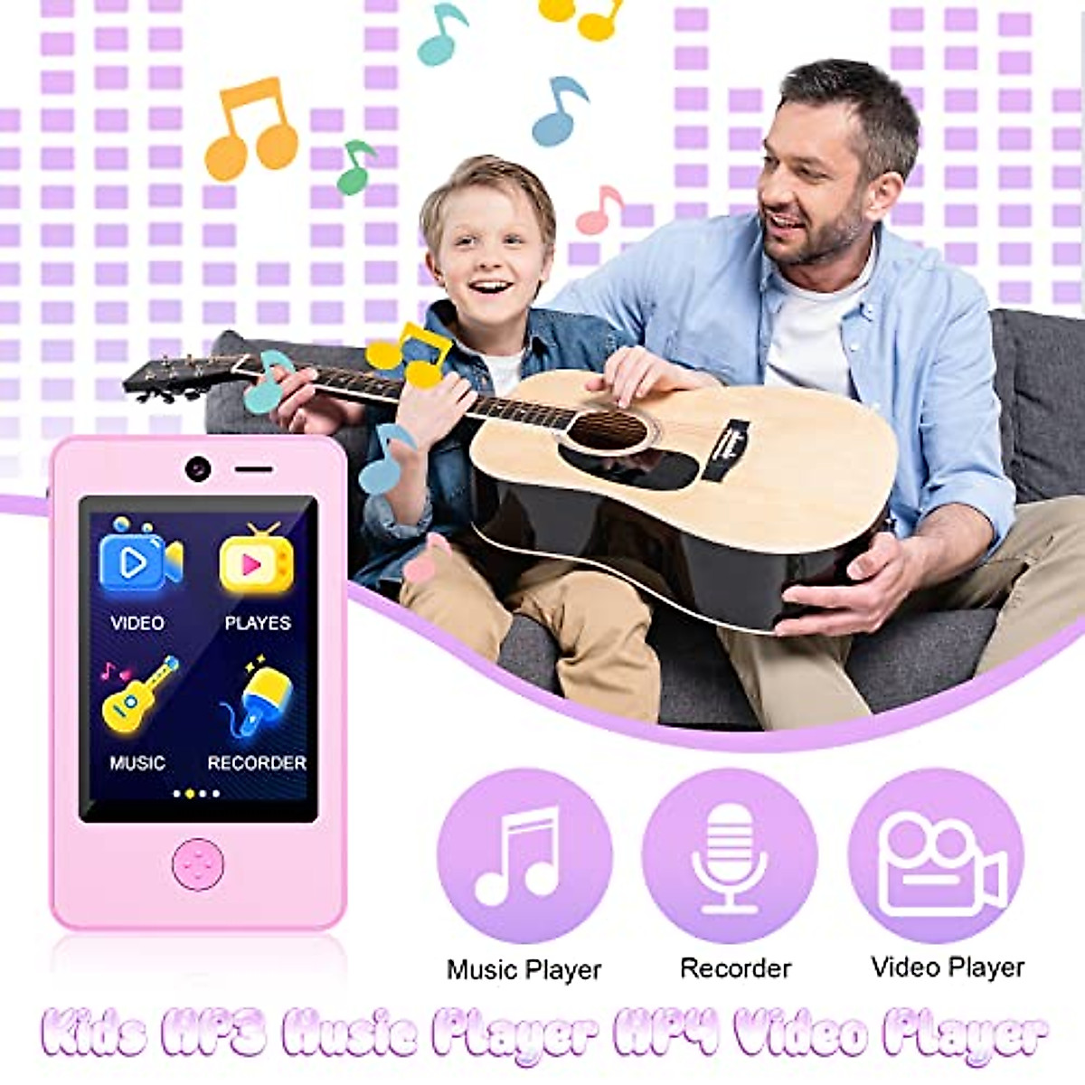 Kids Phone for Girls, Touch Screen Kids Cell Phone with 2 Camera Games Alarm Clock MP3 Music Player, Phones for Kids Christmas Birthday Gifts Toddler Learning Toys for Children Ages 3 4 5 6 7 8