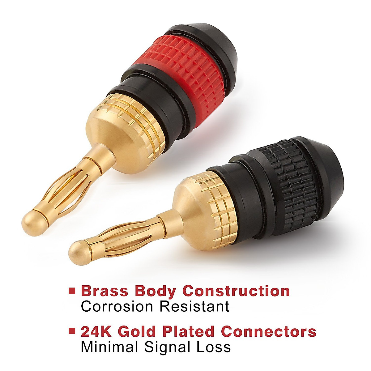 WGGE WG-008 24K Gold Safety Speaker Connector Banana Plugs for Speaker Wire, Wall Plate, Home Theater, Audio/Video Receiver, and Sound Systems ((12 Pairs (24 Plugs)))