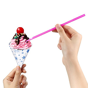 Boao 100 Pieces Snow Cone Cups 4.5 OZ Leakproof Cone Paper Cups Matching 100 Pieces Spoon Straws for Slush Shaved Ice Cream Sorbet Water (Snowflake Style)