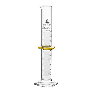 EISCO 100mL Glass Graduated Cylinder - Borosilicate - ASTM Class B - Hexagonal Base - White Single Scale