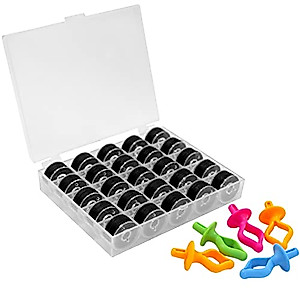 YEQIN 25pcs Black Prewound Bobbin Thread and Bobbin Holder - Size A Class 15 SA156 Compatible with Babylock, Brother, Consew, Juki, Singer Embroidery and Sewing Machine