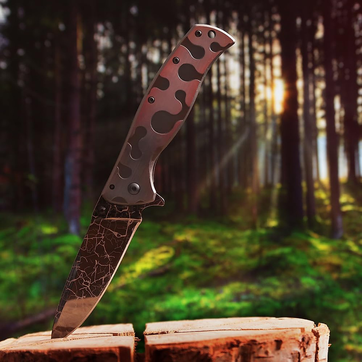 Grand Way Pocket Knife - Camo Folding Knifes for Outdoor Military Utility Tactical Survival - Flip EDC Self Defense Knofe - Best Knives for Camping Army Work Hiking -Cool Birthday Gifts for Men 01297