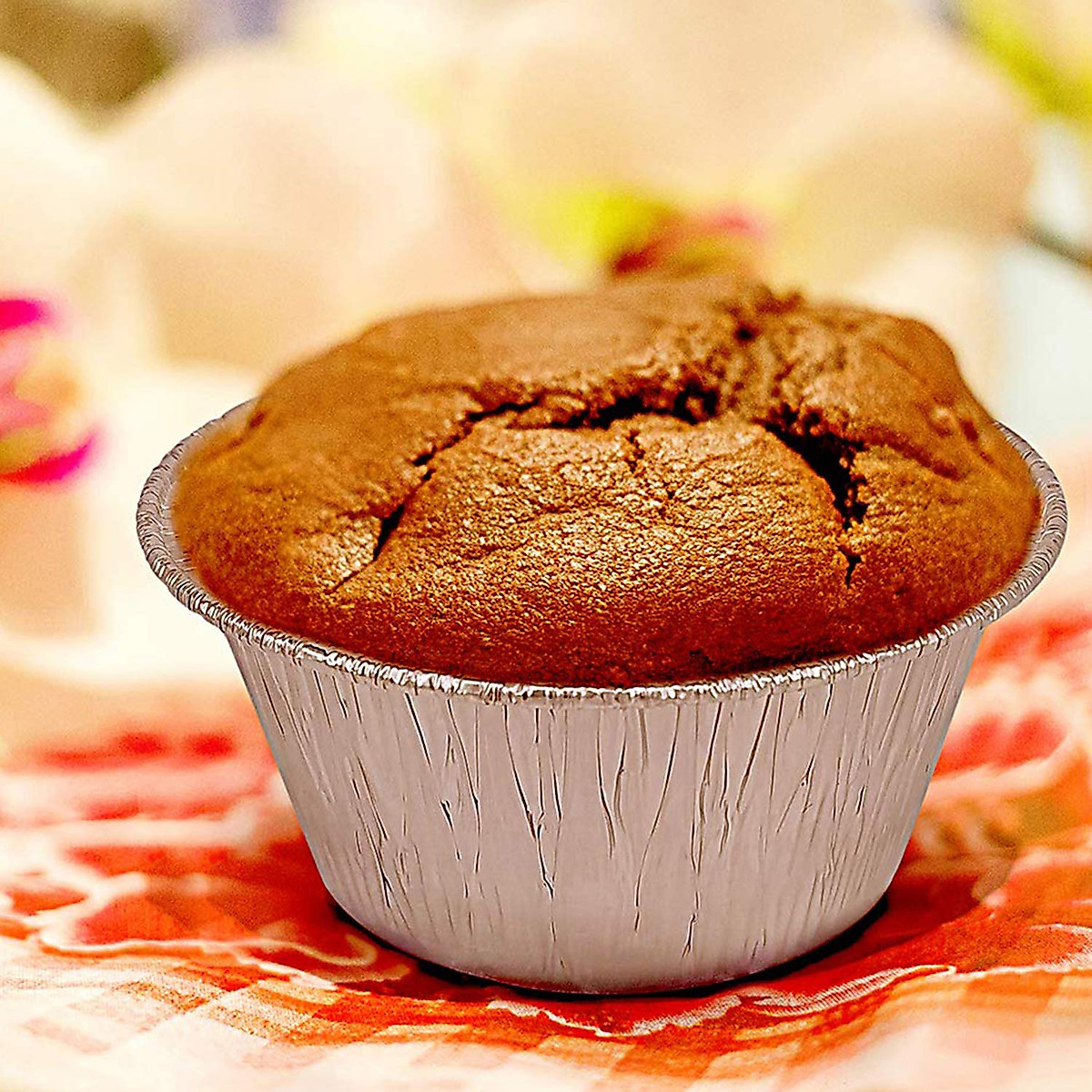 4 oz Disposable Baking Cups Tin Foil Pans Cups 120 mL Aluminum Foil Cupcake Bowl Pans 100Pcs for Baking, Roasting