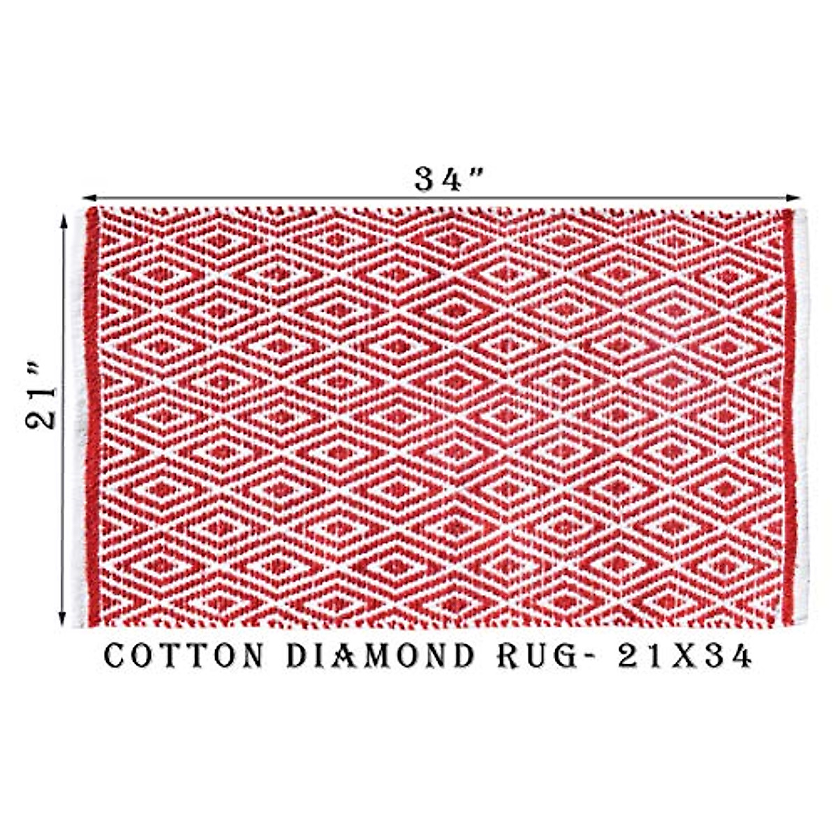Ramanta Home 100% Cotton Diamond Rug 21x34 Hand Woven Reversible Washable Rug - Red,Farmhouse Bathroom Rugs,Entry Rugs,Rugs for Living Room,Rag Rug,Kitchen Rug Cotton,Machine Washable Rug,Woven Rug