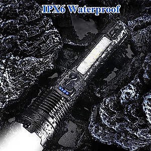 Sogidon Flashlights High Lumens Rechargeable, 900000 Lumen Super Bright Led Tactical Flashlight Battery Powered with 7 Light Modes, USB C, Waterproof, Zoomable, Powerful Handheld Small Flash Light