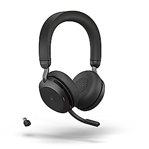 Jabra Evolve2 75 PC Wireless Headset with Advanced Active Noise Cancelling, USB-C Bluetooth Adapter and MS Teams-Compatibility - Black (Renewed)