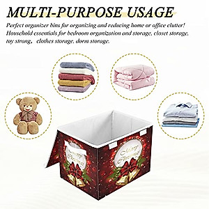 xigua Merry Christmas Storage Bins with Lids Foldable Large Cube Storage Boxes with Handles for Home Bedroom Closet Office (16.5x12.6x11.8 in)#46