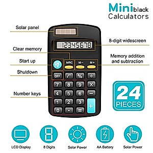 24 Pack Basic Calculators for Students Pocket Size Mini Calculators 8 Digit Display Basic Calculator Solar Battery Dual Power Handheld Calculators for Office School and Home