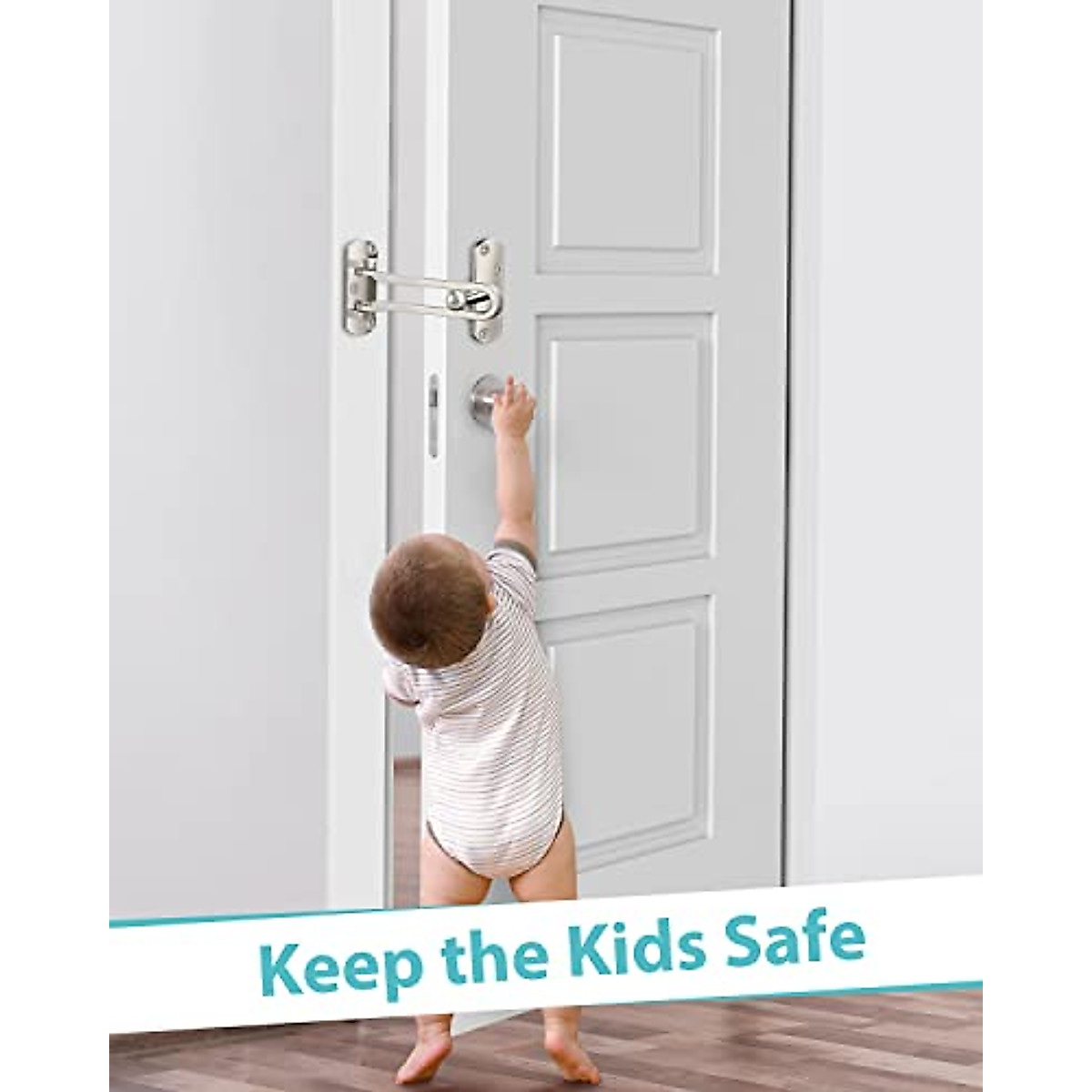 Door Lock Latch for Home Security - Swing Bar Door Guard for Front and Inside Door, Safety Childproof Reinforcement Door Stopper for Kids Home Hotel Apartment, Thicken Aluminium Alloy Satin Nickel (2)