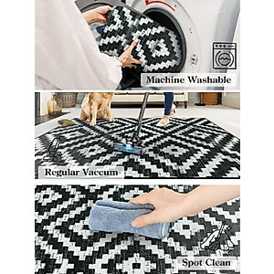 Lahome 2x5 Kitchen Runner Rugs Non Skid Washable, Black and White Hallway Runner Rug Non Slip Laundry Room Runner, Modern Moroccan Trellis Ultra-Thin Carpet Runner for Bedroom Bathroom Entryway