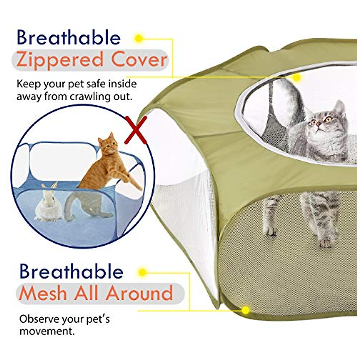 Pawaboo Small Animals Playpen, Waterproof Small Pet Cage Tent with Large Breathable Cover, Pop-up & Foldable Indoor/Outdoor Fence for Kitten/Puppy/Guinea Pig/Rabbits/Hamster/Hedgehogs, Avocado Green