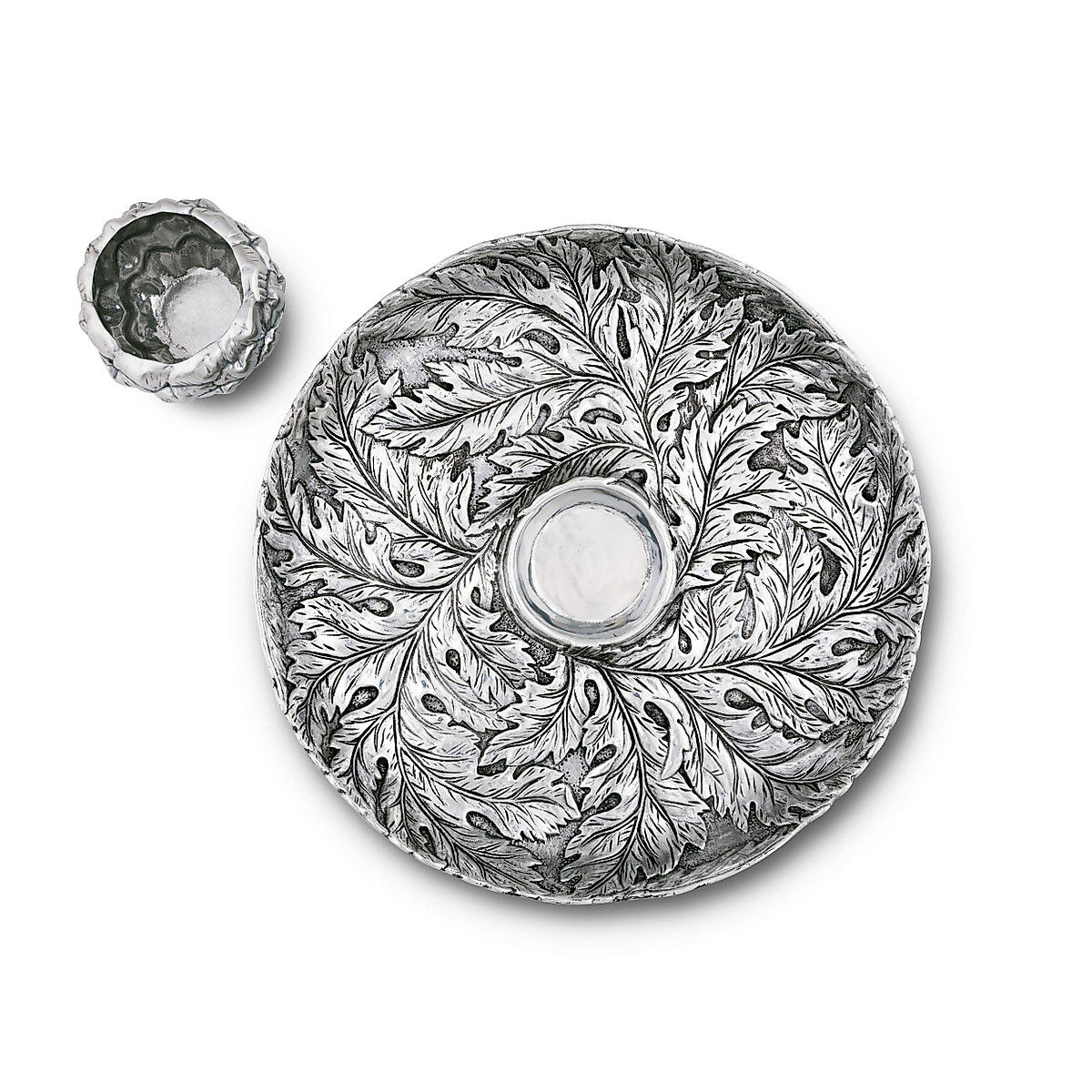 Arthur Court Designs Metal Chip and Dip Platter in Artichoke Pattern Sand Casted in Aluminum with Artisan Quality Hand Polished Designer Tarnish-Free 14.5 inch Diameter