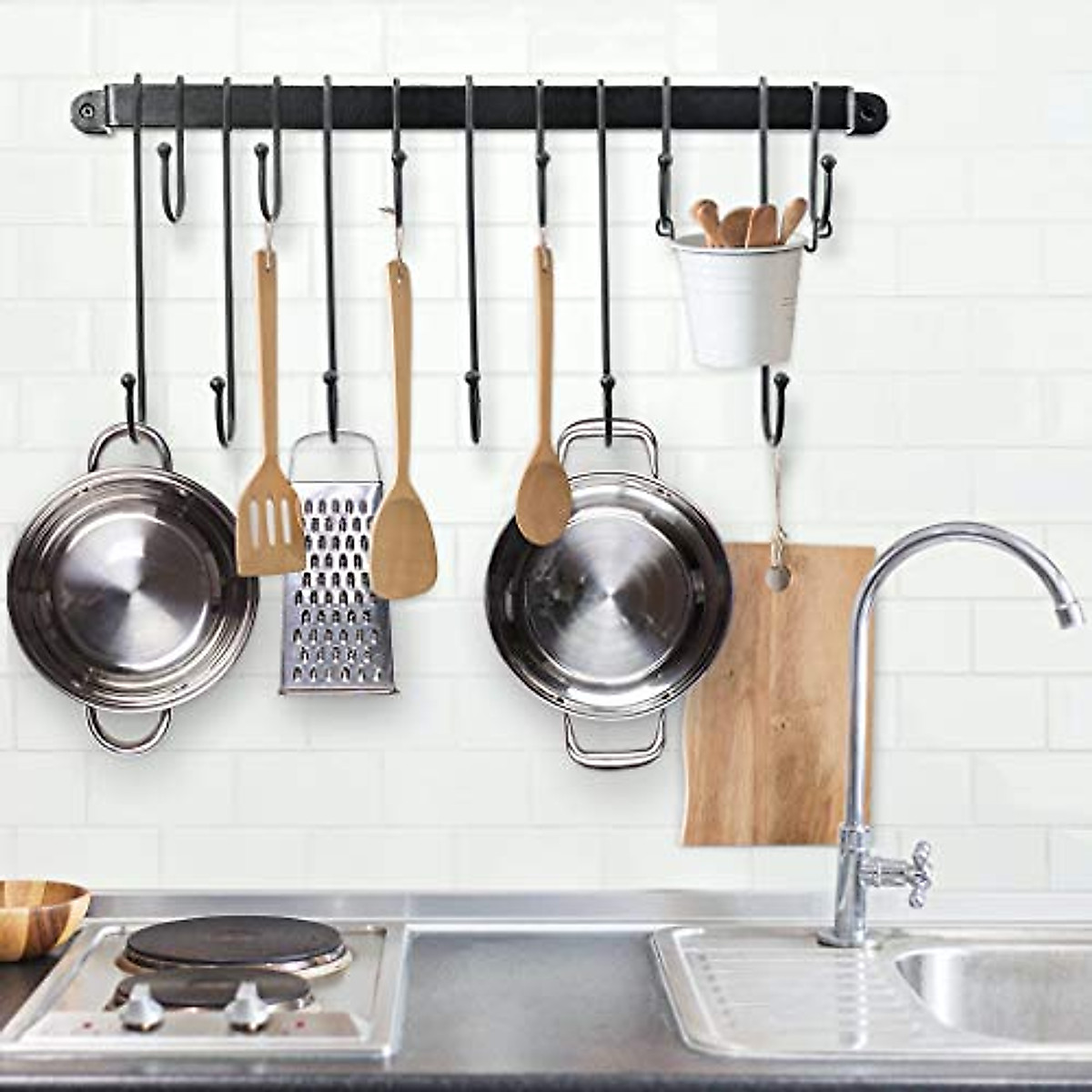 N/C Wall Mounted Coffee Mug Holder｜Coffee Cup Rack with 12 Detachable Hanging Hooks for Kitchen Organizer and Storage, Mug and Cup Display Hanger