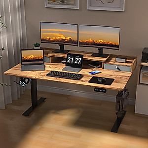 ExaDesk 63×30 Inch Electric Standing Desk with 2 Drawers, Adjustable Height Widened Stand Up Desk with Storage Shelf, Sit to Stand Ergonomic Workstation for Home Office