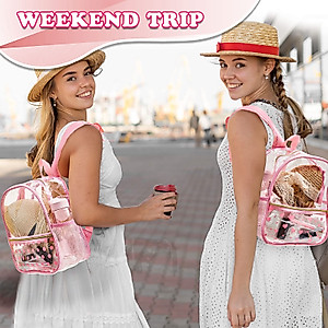 2 Pcs Pink Clear Backpack Stadium Approved Backpack Set 12 x 12 x 6 Inch Transparent Mini Backpacks See Through Backpacks for Stadium, Concert, Sports, School