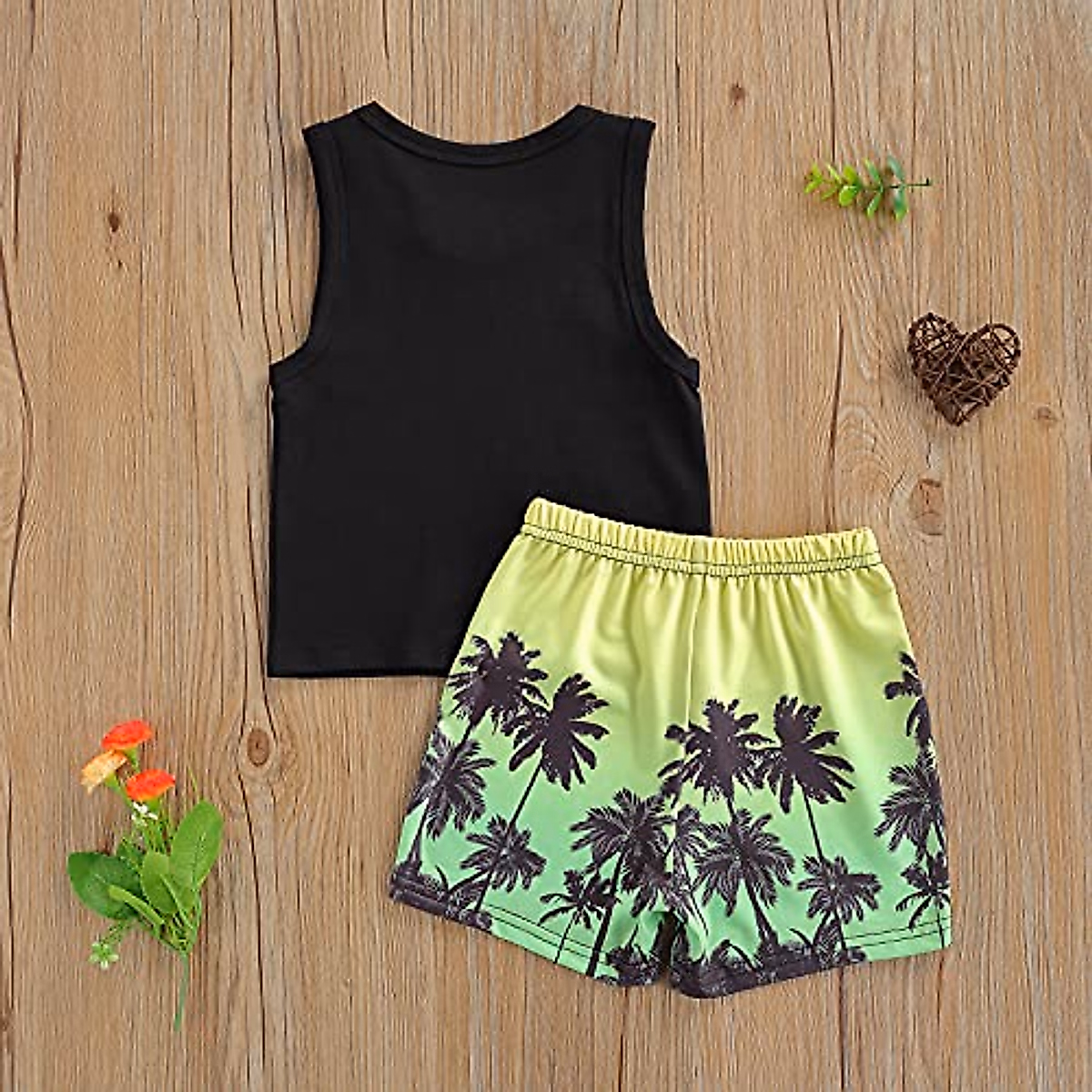 Nie Cuimeiwan Summer Toddler Baby Boy Clothes Beach Style Outfit MAMA'S Boy Sleeveless Vest Top+Coconut tree Shorts Set Suit 2Pcs