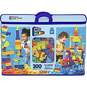 Mega BLOKS First Builders Toddler Blocks Toys Set, Even Bigger Building Bag with 300 Pieces and Storage, Blue, Ages 1+ Years