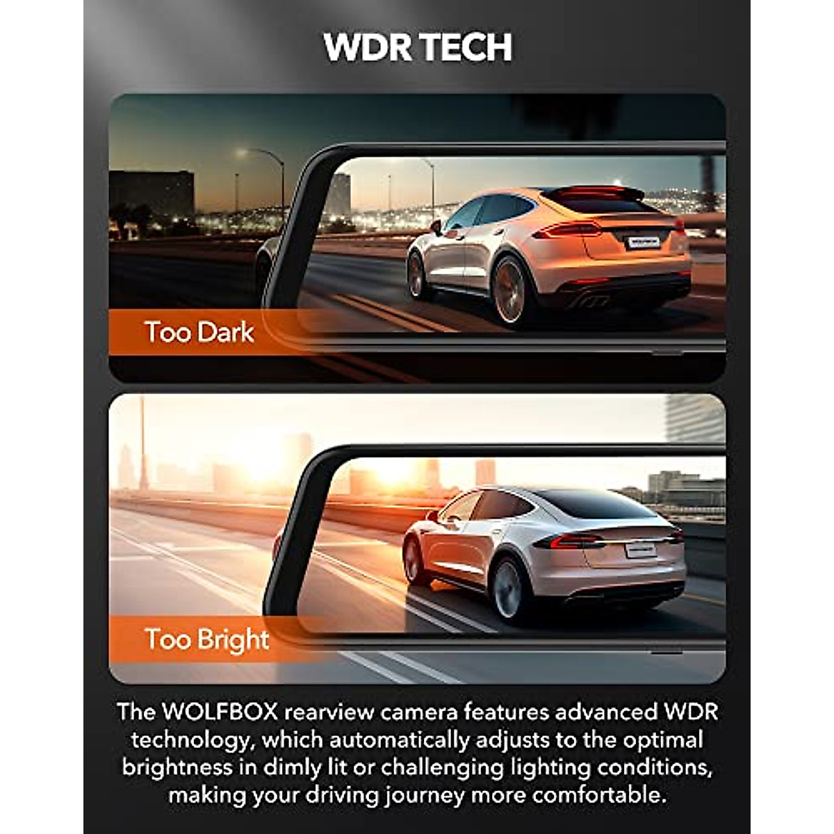 WOLFBOX G840H 2.5K Mirror Dash Cam,12'' Mirror Dash Cam Front and Rear,1080P Rear View Mirror Camera,Dual Dash Camera for Cars with 32GB TF Card & GPS,Super Night Vision,Parking Monitoring