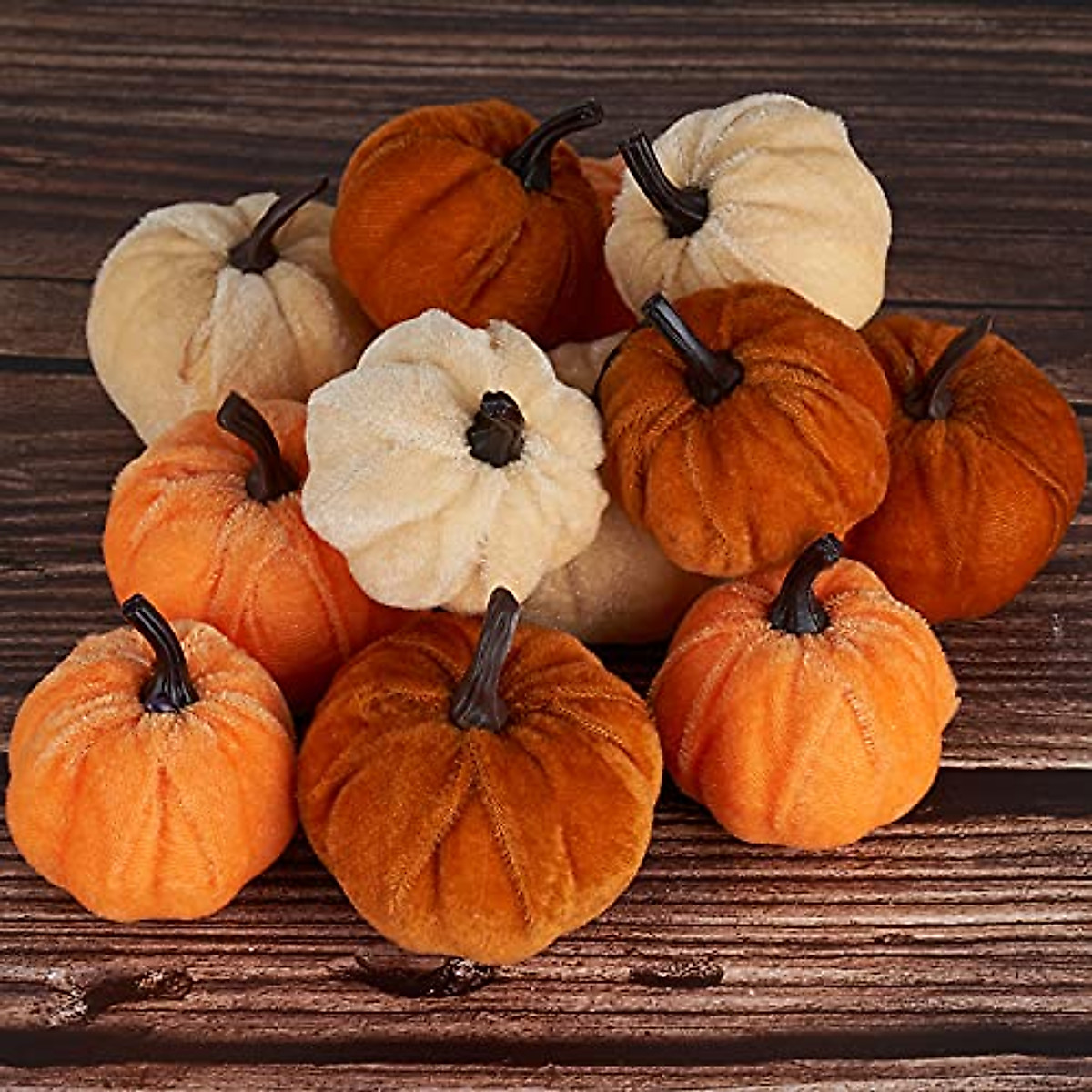 Diahom Pumpkin Decor 12pcs Artificial Fake Faux Velvet Foam Fabric Pumpkins Decoration for Fall Home Farmhouse Harvest Thanksgiving Decorative
