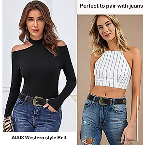 ALAIX Belts for women Women's Belts Silver Gold Buckle leather belts Black Western belts Jeans Pants belts for women