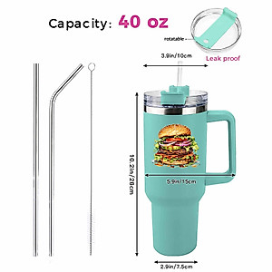 40 Oz Insulated Tumbler with Handle and Straw,Classical Beef Burgers Stainless Steel Vacuum Insulated Travel Mug,Leak-proof Water Bottle Iced Coffee Cup,Western Cuisine Vegetable