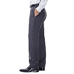 Haggar mens Eclo Stria Expandable-waist Plain-front dress pants, Med Grey, 38W x 32L US