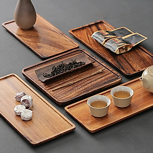 SOUJOY Set of 4 Wood Serving Tray, Oak Platter for Food, 12'', 14.5'' Rectangular Charcuterie Board with Edge for Home Decor, Dessert, Vegetables, Fruit, Appetizer, Cheese Dishes