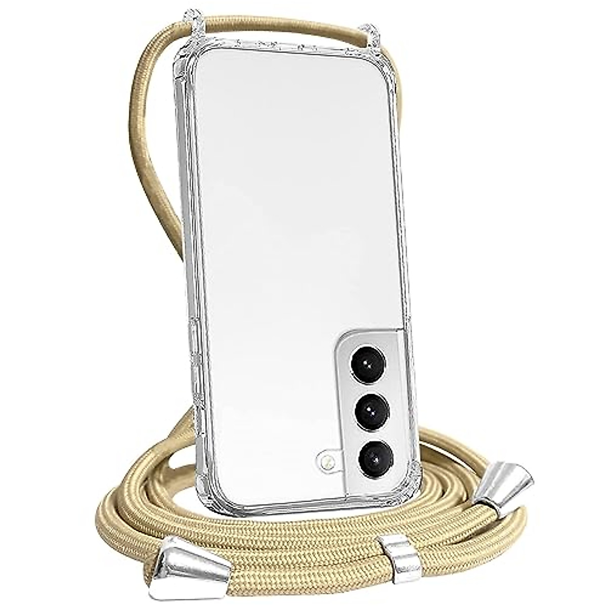 FOQENCCI Crossbody Case for Samsung Galaxy S23 Clear Case with Adjustable Lanyard Neck Strap Soft Slim TPU+ Hard PC Anti-Yellowing Shockproof Protective Phone Cover Cases for Women Girls Berige