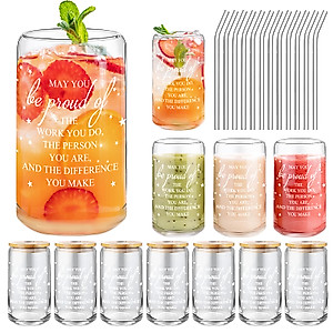 Nuanchu 12 Thank You Gifts Bulk Employee Appreciation Gifts Glass Cups with Bamboo Lids and Straws Awesome Sign Motivational Gifts for Students Teacher Coworker(May You Be Proud of The Work You Do)
