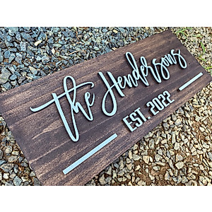 Personzalized 3D Style Effect Wood Sign for Easy Customization and Family Name Wedding Gift (White Text - Espresso Stain)