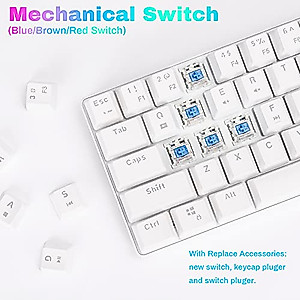 60% Mechanical Keyboard Gaming RGB Backlit with app Compact 61 Key Portable Mini Keyboard Blue MX Switch Compatible with Windows iMac Laptop PC Computer Office Gamer(White)