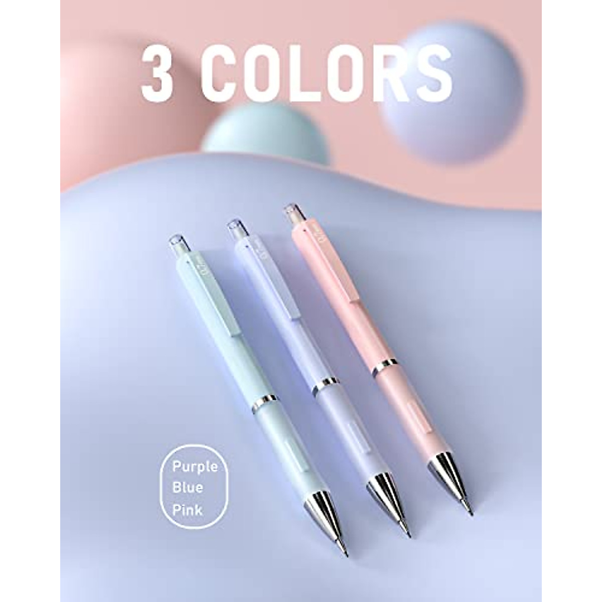 Nicpro 3PCS Pastel Mechanical Pencil Set, Cute Mechanical Pencils 0.7 mm with 6 Tubes HB Lead Refills& 3PCS Eraser& 9PCS Eraser Refill for Student Writing, Drawing, Sketching, Drafting -Come with Case