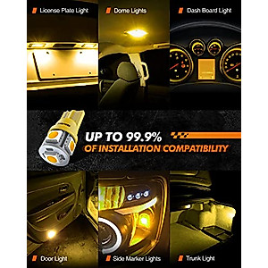 SEALIGHT 194 LED Bulb, 168 T10 LED Bulb Amber 2700k Yellow 2825 for Turn Signal Side Marker Dome Lights, 12V Cab Running Parking Tail Lights, (Pack of 10)