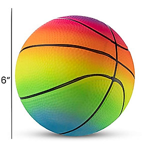 Rainbow Sports Balls - 6 Inch (Pack of 4) Inflatable Vinyl Balls for Kids and Toddlers with Added Hand Air Pump, Neon Basketball, Soccer Ball, and Volleyball for Playground, Indoor and Outdoor Use