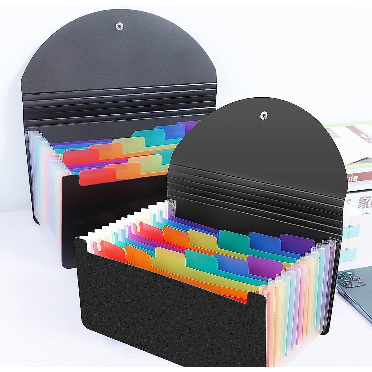 Expanding File Folder with Labels, 13 Pocket Accordion Document, Portable Accordion Filing Folder for Letter A4 Paper Document, Papers Letter Size, Black