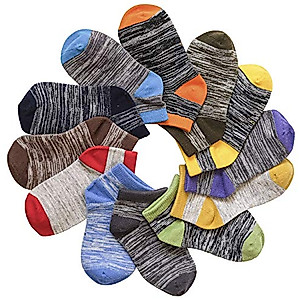 Hzcojulo Kids Toddler Half Cushion Low Cut Athletic Ankle Cotton Socks for Boys Girls Size Age 1-15 Years -12 Pairs,Multicoloured,L/Shoe size 13-3.5/7-10Years