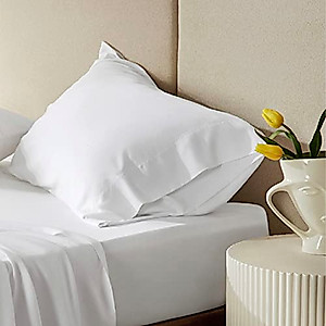 Bedsure Cooling Sheets Set White, Rayon Made from Bamboo, Queen Sheet Set, Deep Pocket Up to 16", Hotel Luxury Silky Soft Breathable Bedding Sheets & Pillowcases