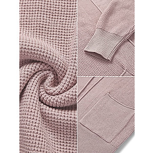 MEROKEETY Women's 2025 Fall Open Front Waffle Knit Cardigan Long Sleeve Cozy Knit Sweaters with Pockets, Dustypink, Medium